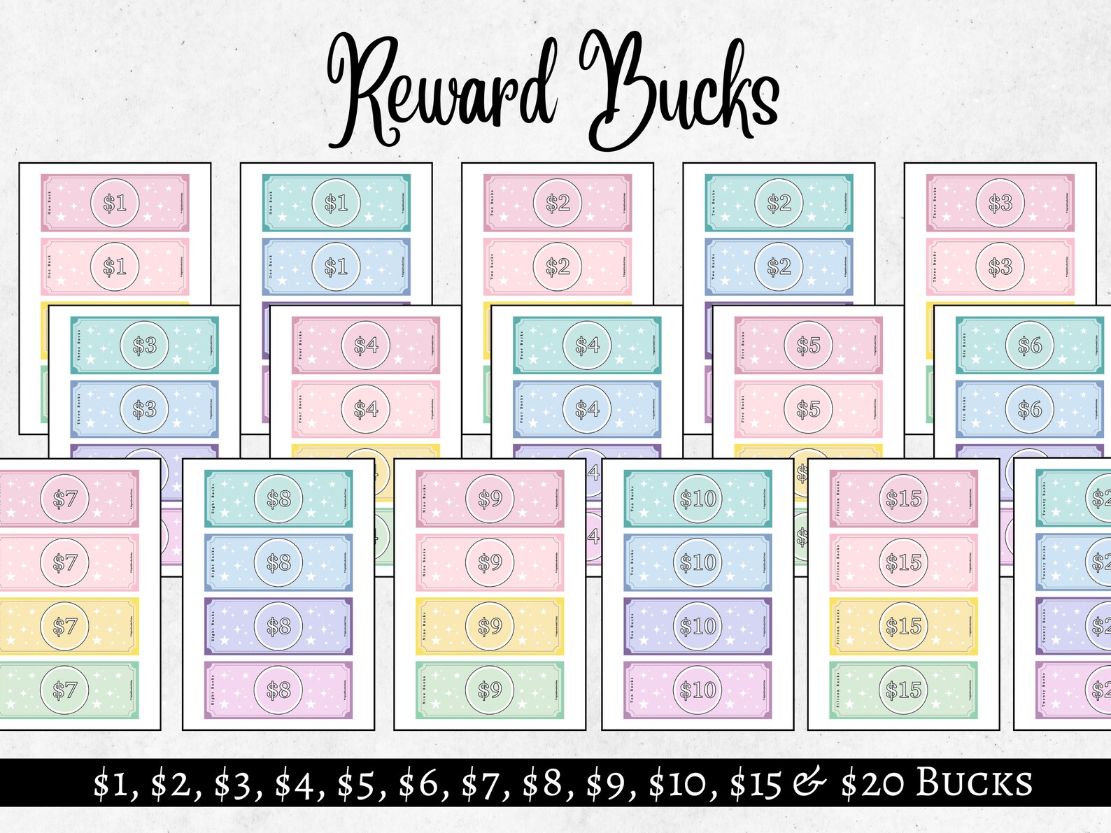 Editable Kids Reward Bucks Printable Mom Bucks, PDF Reward System for ...