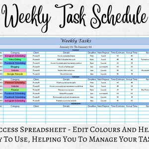 Virtual Assistant Organiser | Weekly Excel Spreadsheet | Work Hours ...