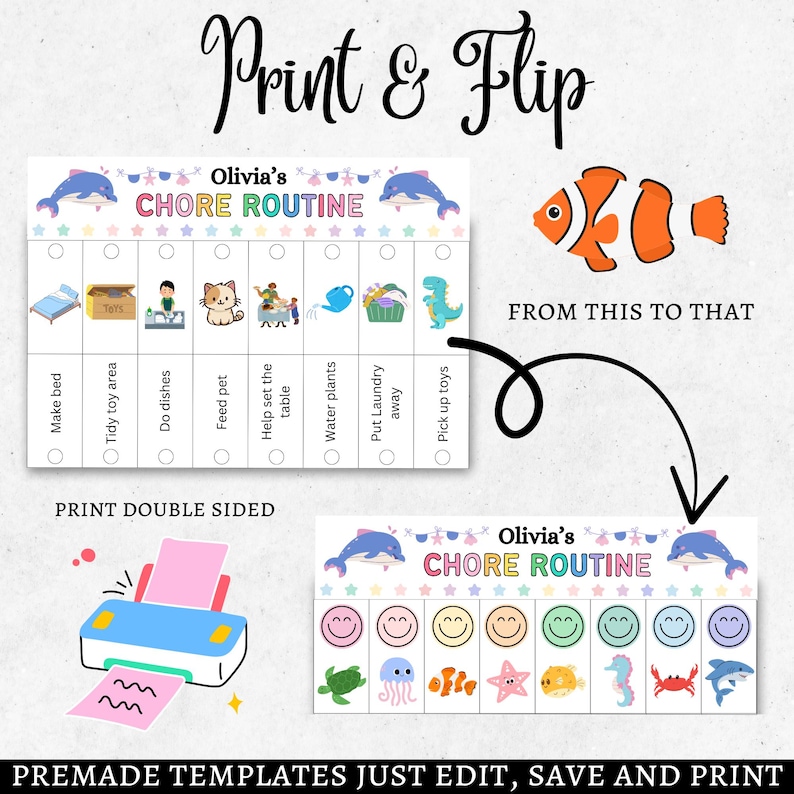 Kids Flip Chart Editable Printable, Morning Evening Bedtime Flip Chart ...