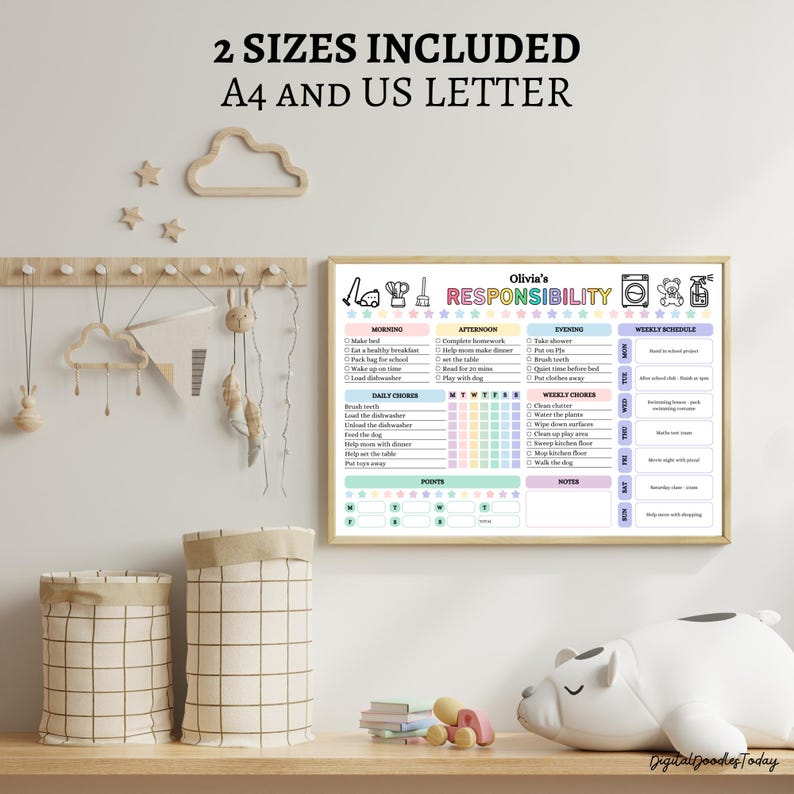 Editable Responsibility Chore Chart for Kids | Printable | Kids Daily ...