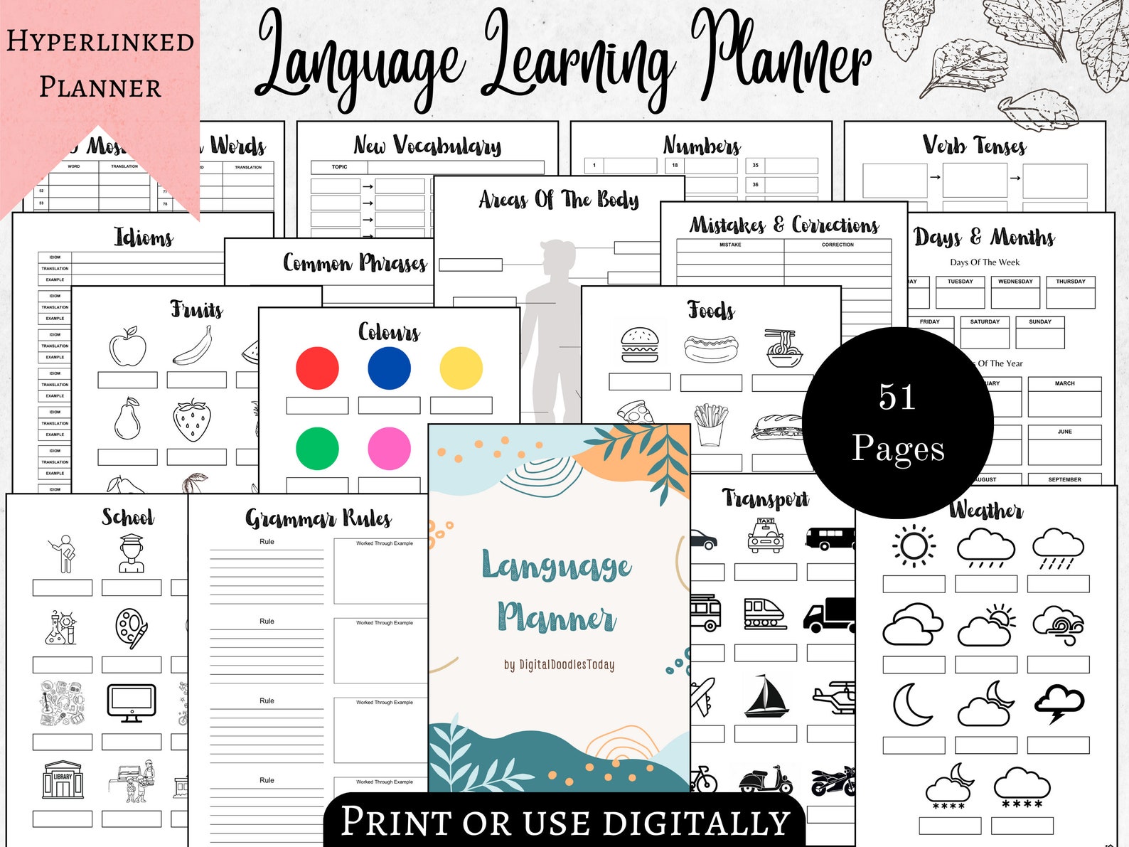 Language Learning Planner Printable, Language Study Notebook ...