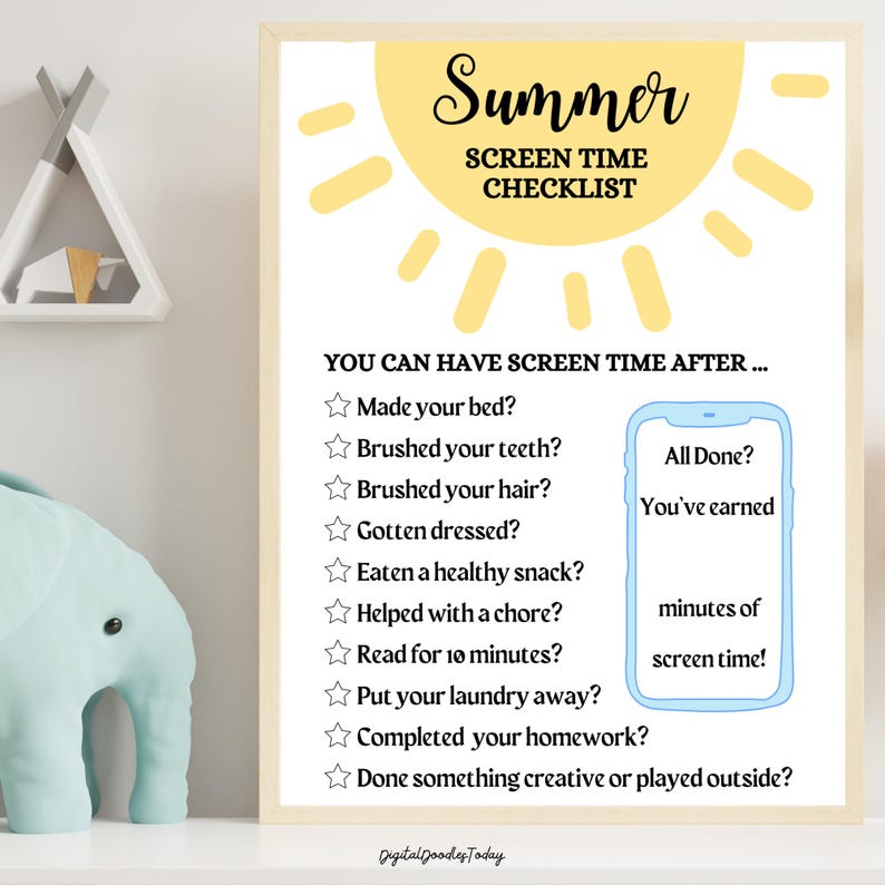 Screen Time Checklist Editable Screen Time Chore Chart Summer Chores ...