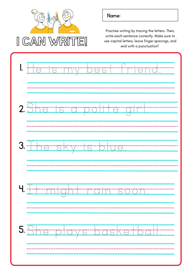 10 Printable Write the Sentence Worksheets - Etsy