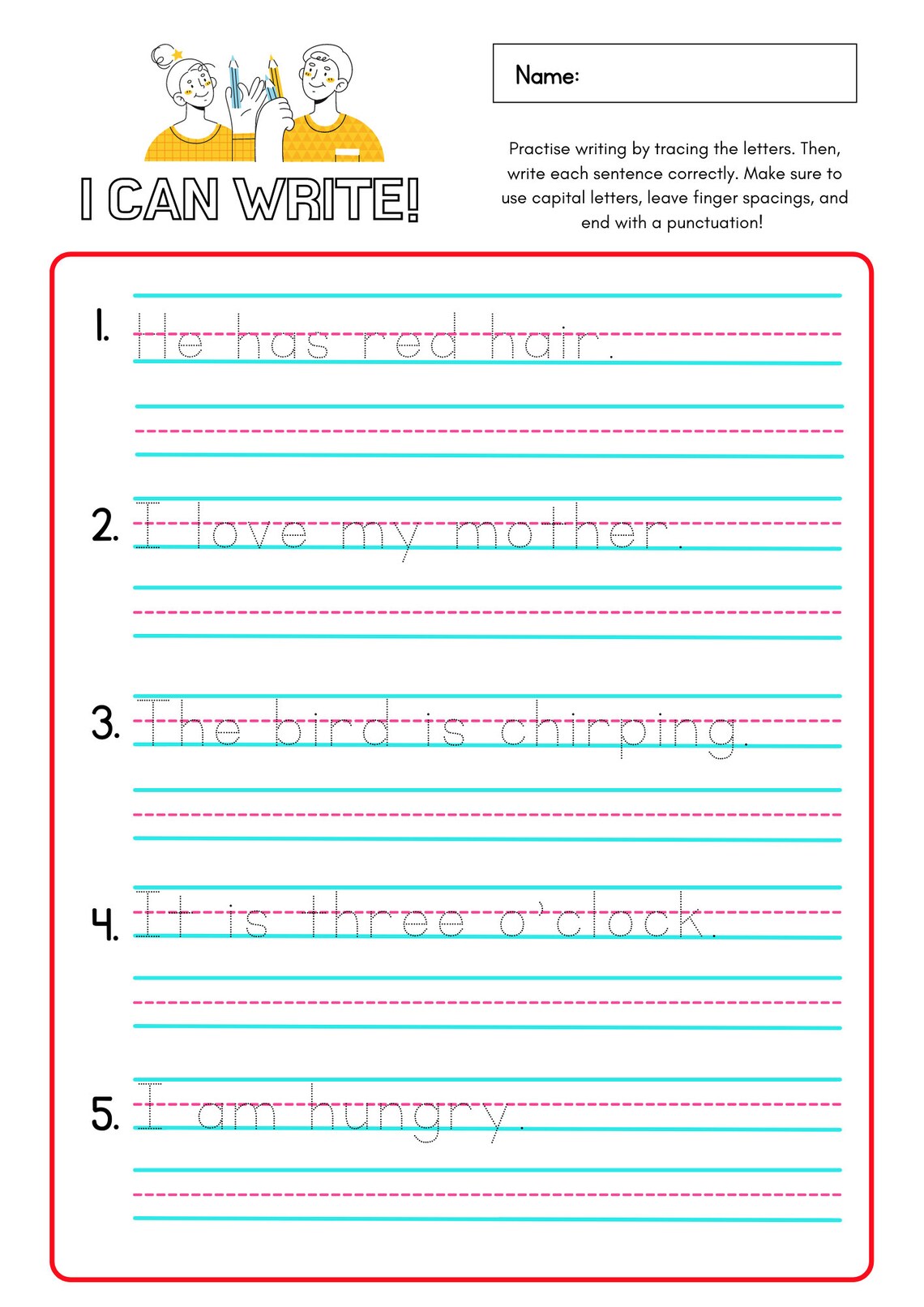 10 Printable Write the Sentence Worksheets - Etsy