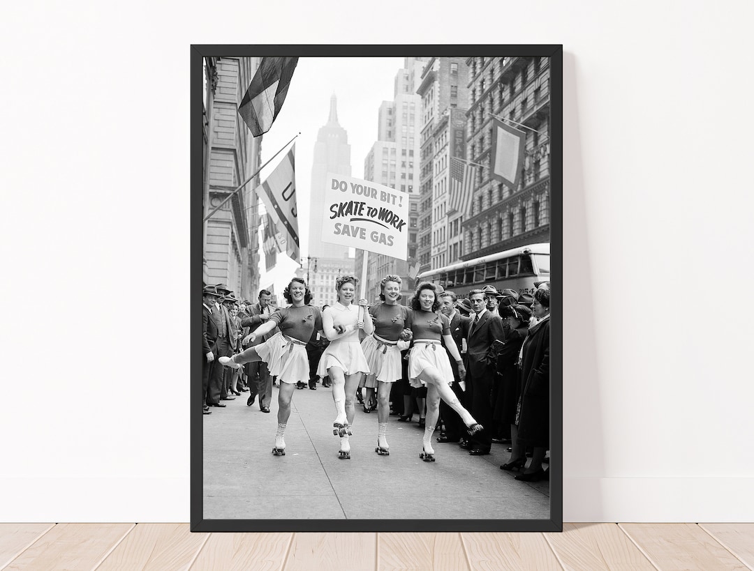 Vintage Women Photography 1940's Do Your Bit, Skate to Work Save Gas ...