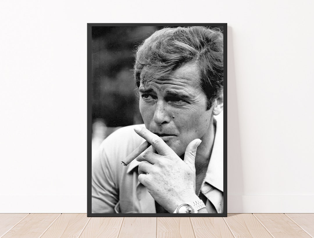 Roger Moore Poster Vintage Black and White Roger Moore Print Live and ...