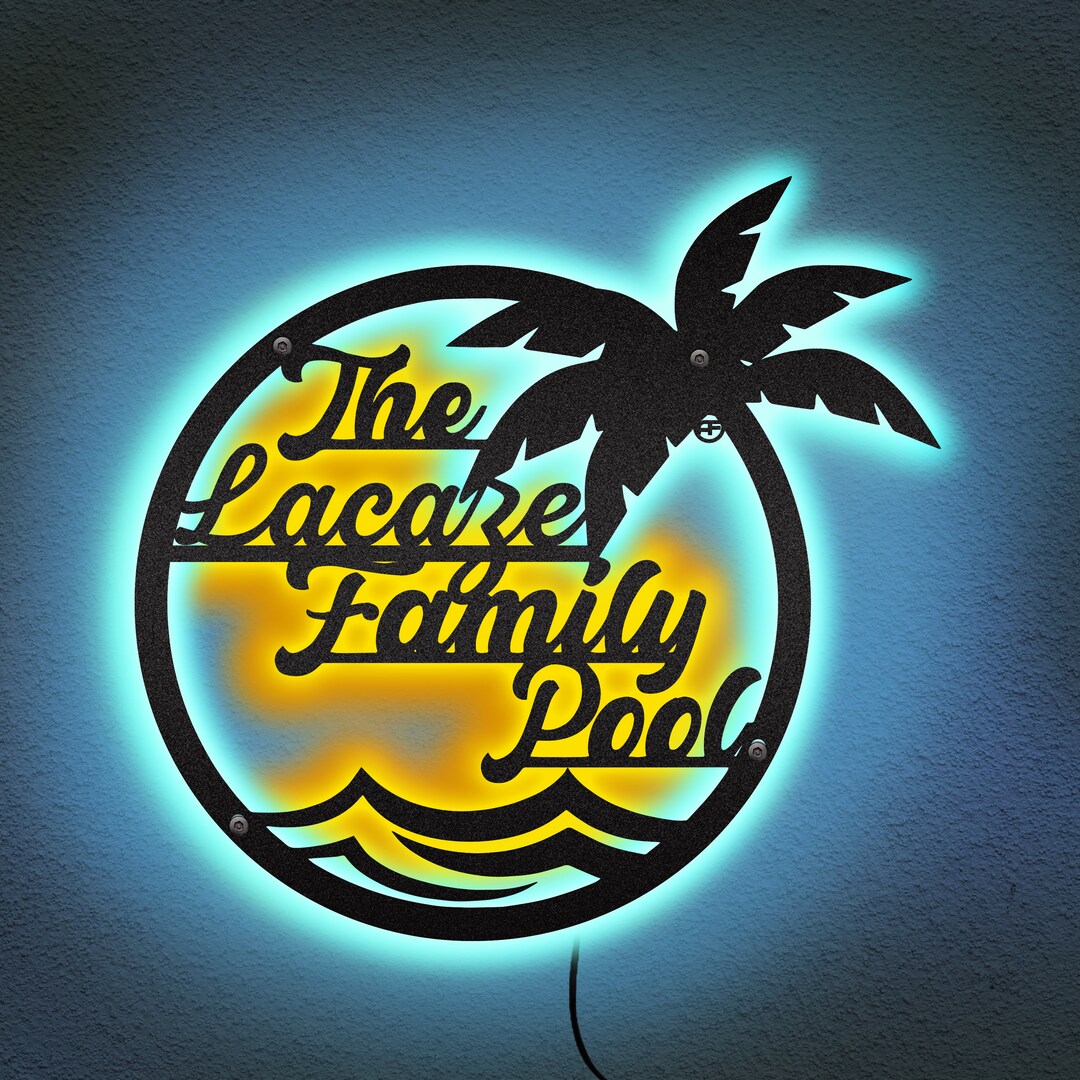 Custom Family Pool Palm Tree Afcultures Led Neon Lights Metal Wall Art ...