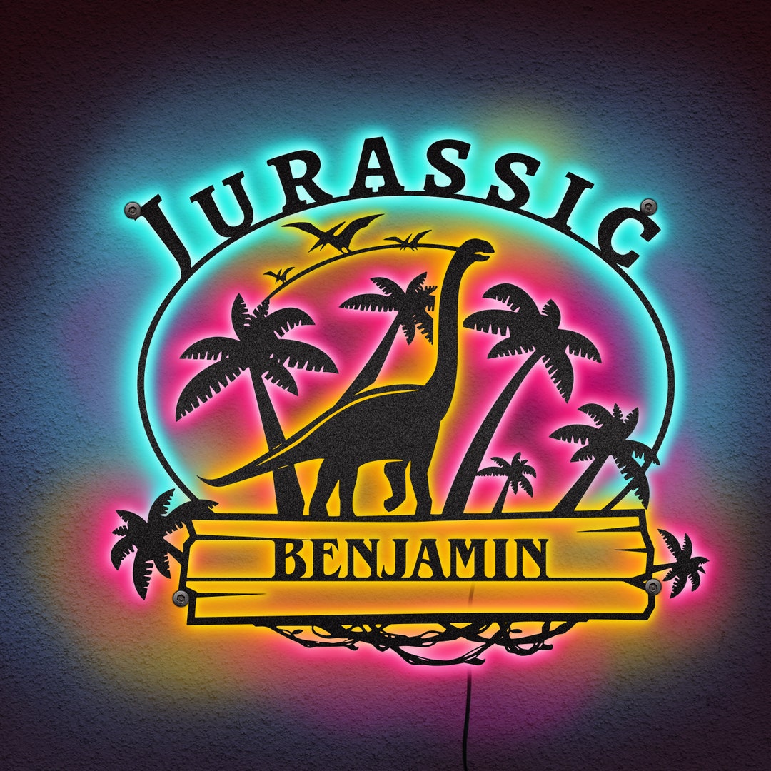 Custom Sauropods Dino Led Neon Sign Metal Wall, Jurassic Park Dinosaur ...