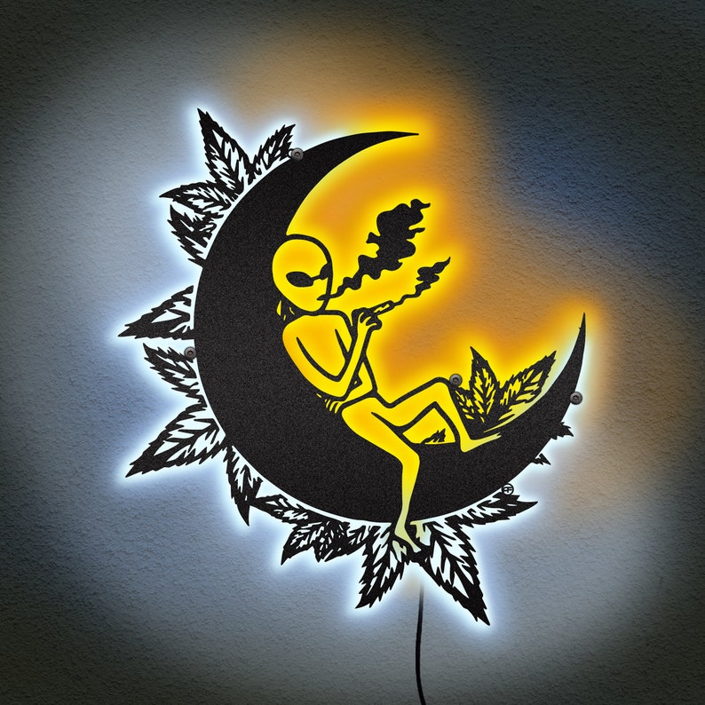 Alien Smoking Weed Neon Led Lights Ailen on the Moon Led - Etsy