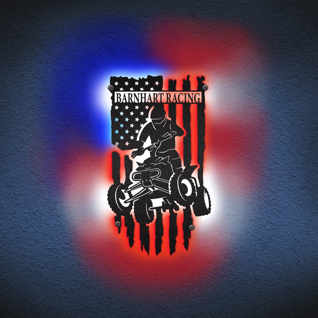 UTV Rider American Flag LED Neon Lights Metal Wall Art, Personalized ...