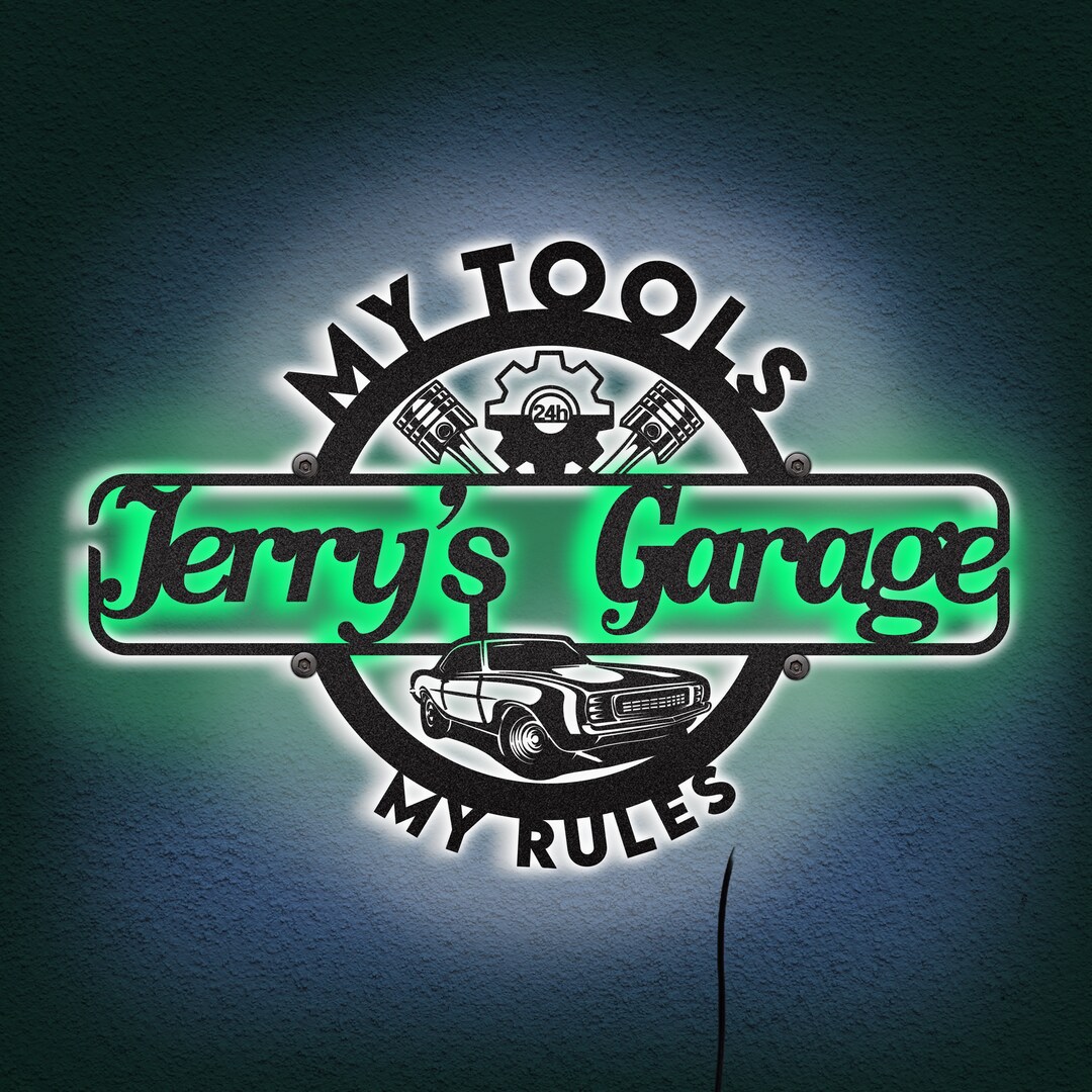 My Tools My Rules Personalized Garage Sign Neon Light Led Backlit Metal ...