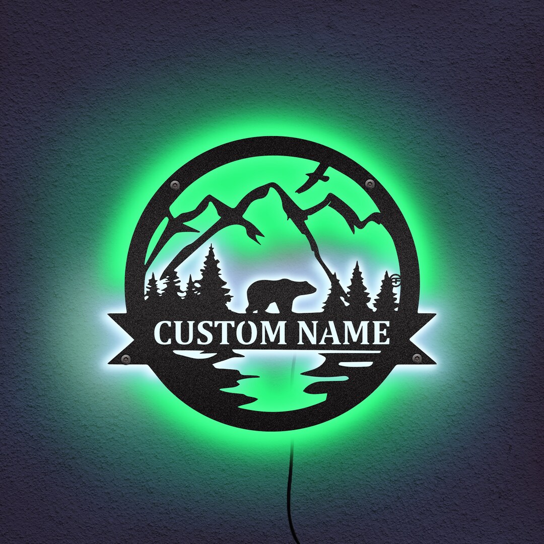 Custom Name Bear Neon Led Sign, Metal Grizzly Bear Neon Light Metal ...
