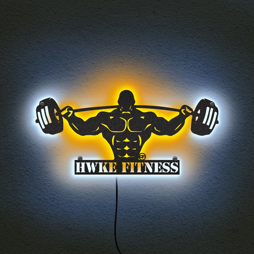 Custom Powerlifting GYM Neon Sign, Barbell Wall Decor, Barbell Metal ...