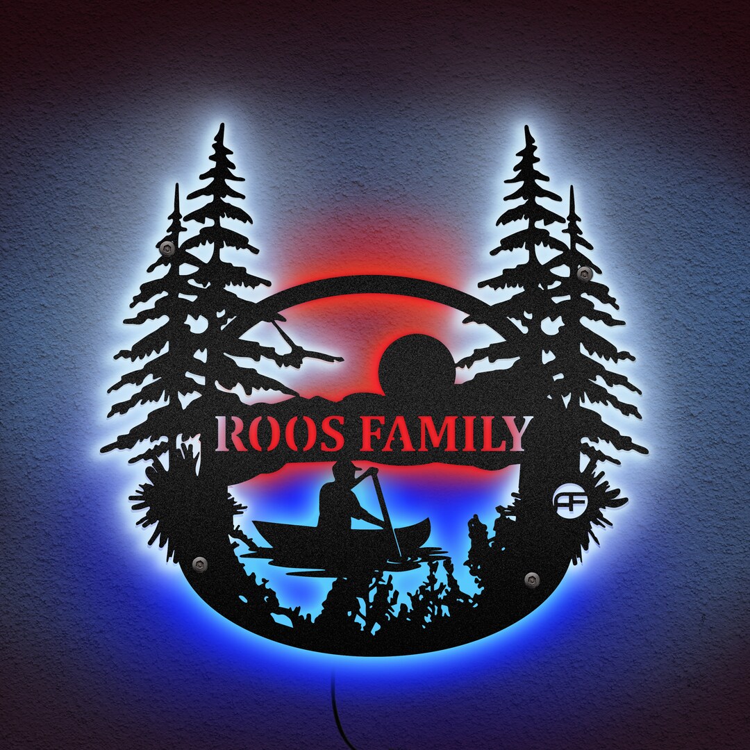 Man Kayaking on the Lake LED Neon Metal Sign Camper Decor, Personalized ...