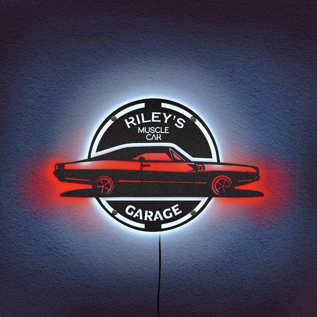 Muscle Car Garage Name Sign Custom Neon Light Metal Wall Art Decor for ...