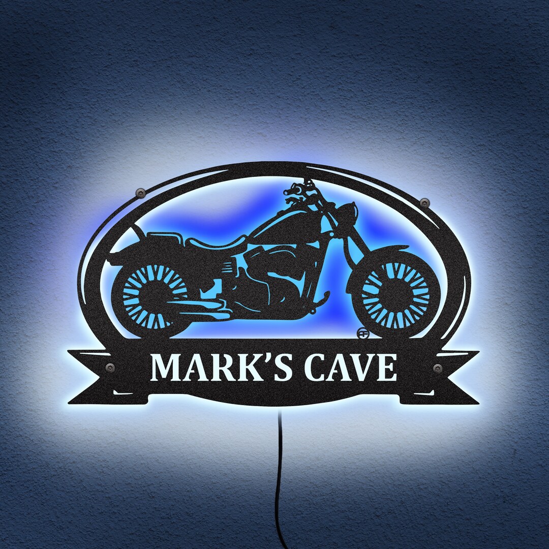 Biker Garage Sign LED Neon Metal Sign, Motorcycle Metal Wall Decor ...