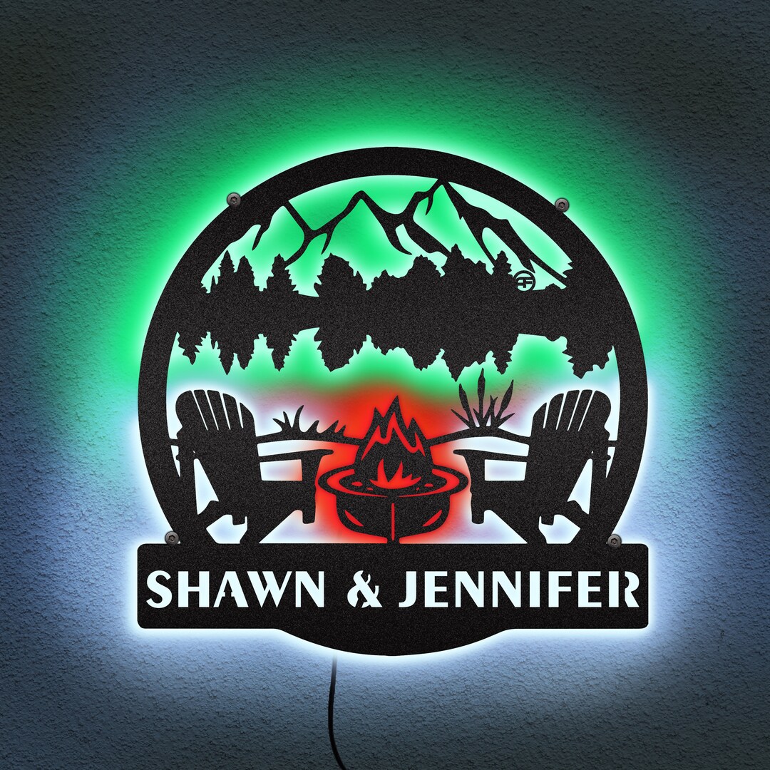 Custom Campfire Mountain LED Neon Metal Sign Camper Decor, Personalized ...