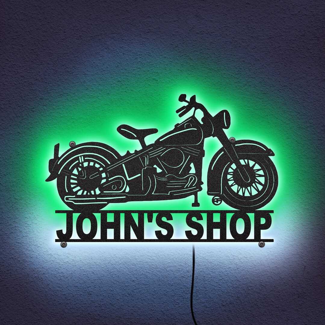 Chopper Garage Sign LED Neon Metal Sign, Motorcycle Metal Wall Decor ...