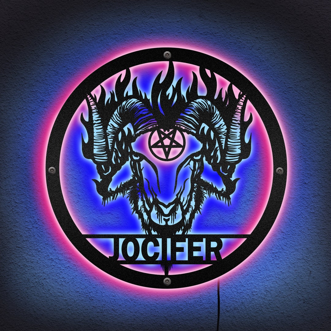 Satanis Baphomet LED Neon Metal Wall Art, Occultism Lucifer Home Decor ...