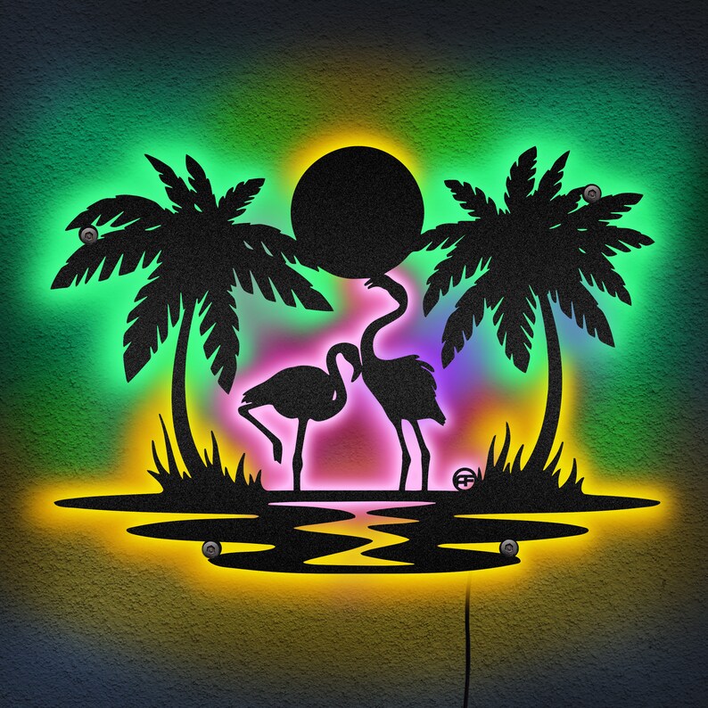 Couple Flamingo Neon Palm Tree Sign Custom Neon Sign Metal - Etsy