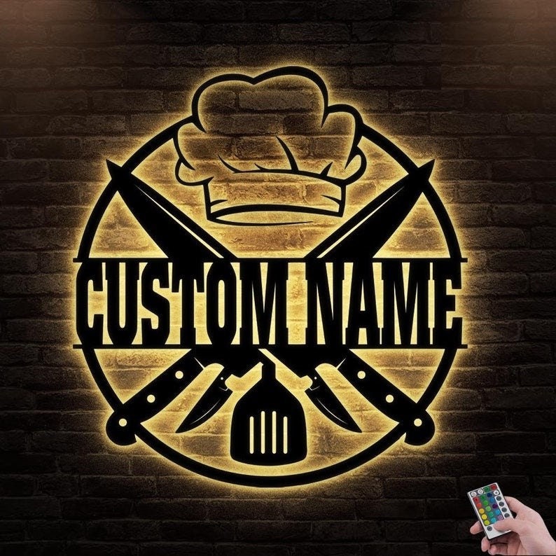 Custom Chef Logo Afcultures RGB Led Lights Metal Wall Art - Etsy