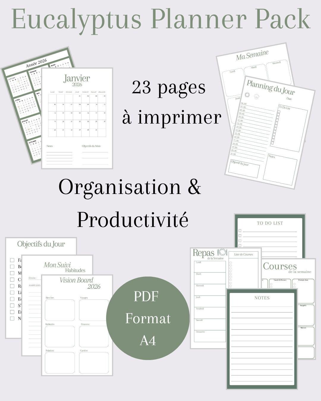 Printable Eucalyptus Planner Pack, 23 Pages | Calendars, Planners, To ...