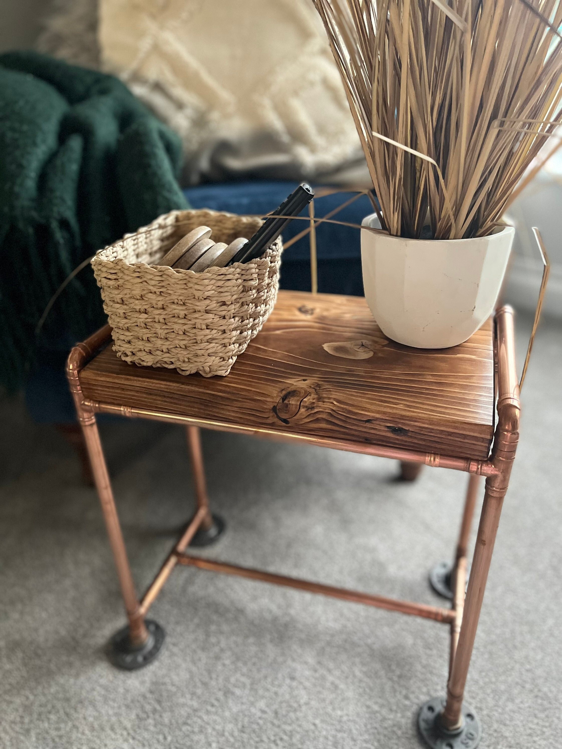 Copper and Wood Sofa Side Table - Etsy