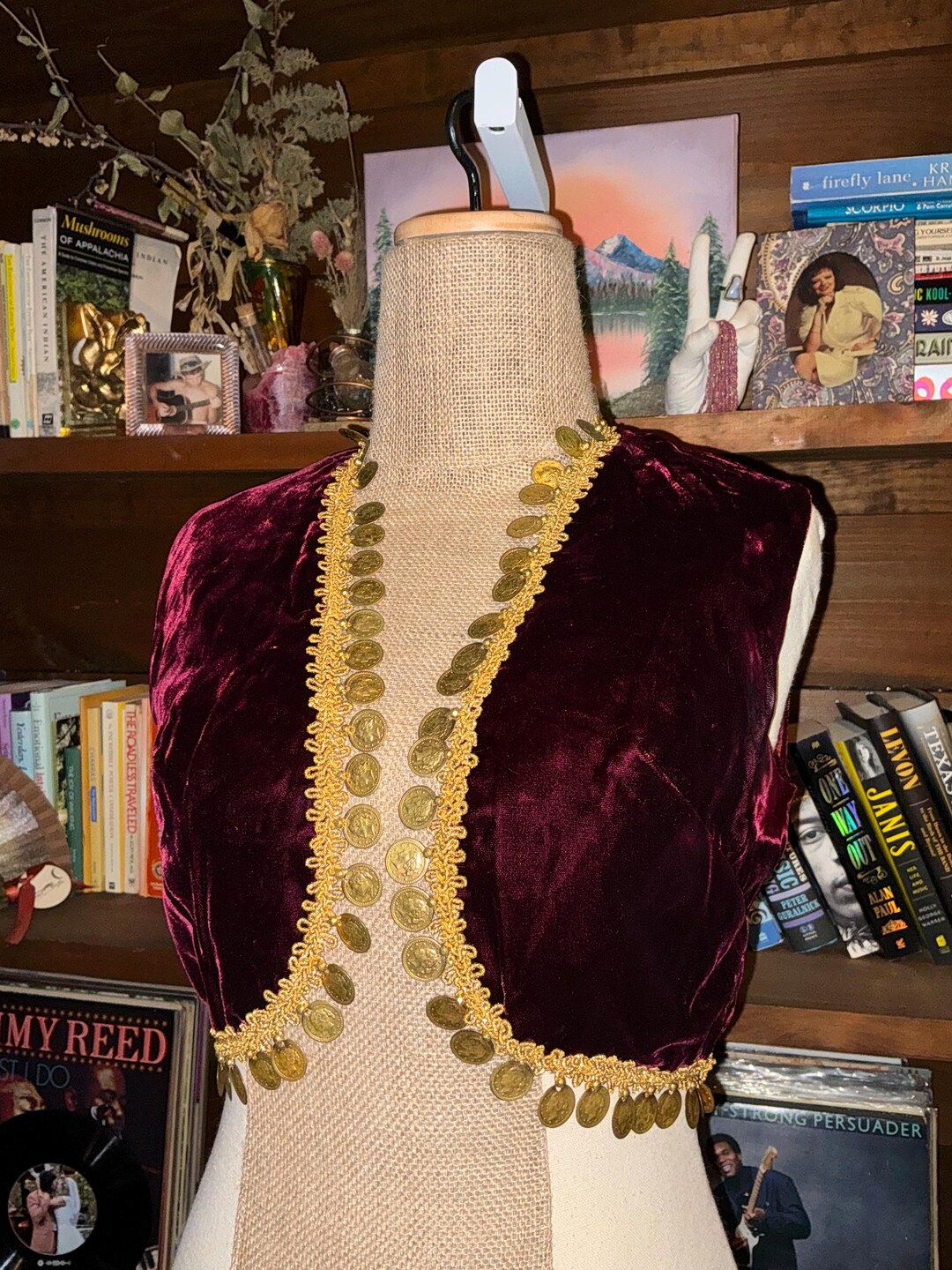 1960's Deep Wine Velvet Vest With Gold Coin Trim - Etsy