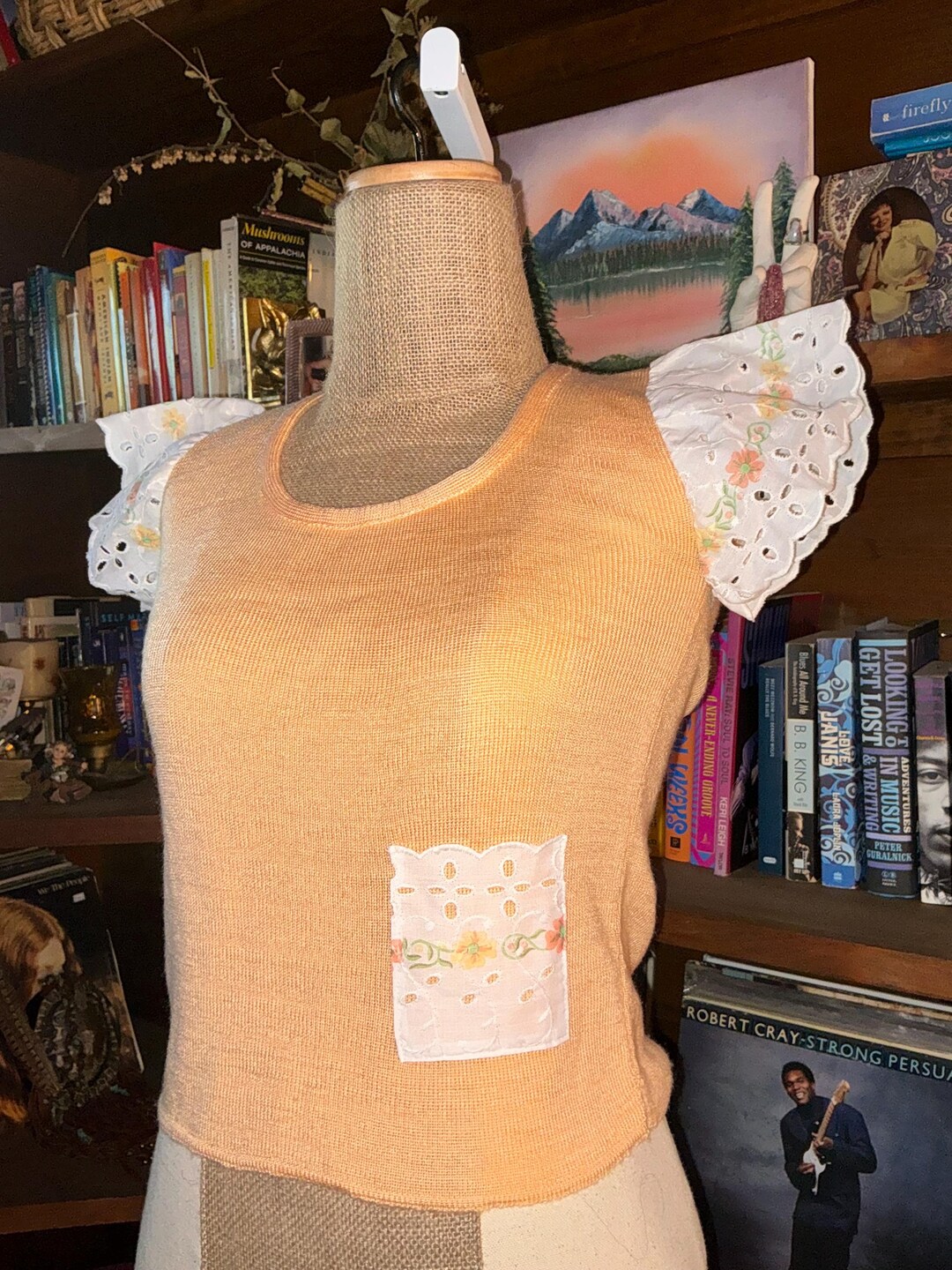1970's Peaches and Cream Knit Top W/embroidered Lace Sleeves - Etsy