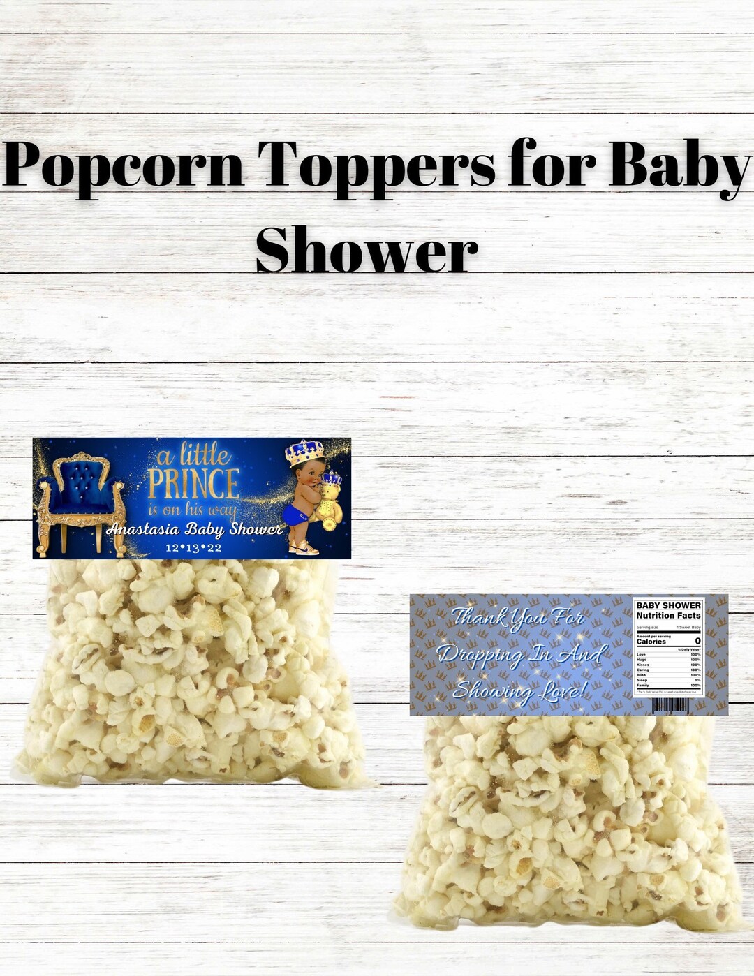 A Prince is on the Way Popcorn Toppers, Baby Shower, Treat Bag Toppers ...