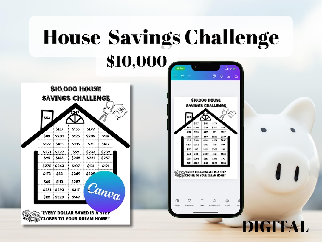 House Savings Challenge Printable | Home Savings Tracker | Digital ...