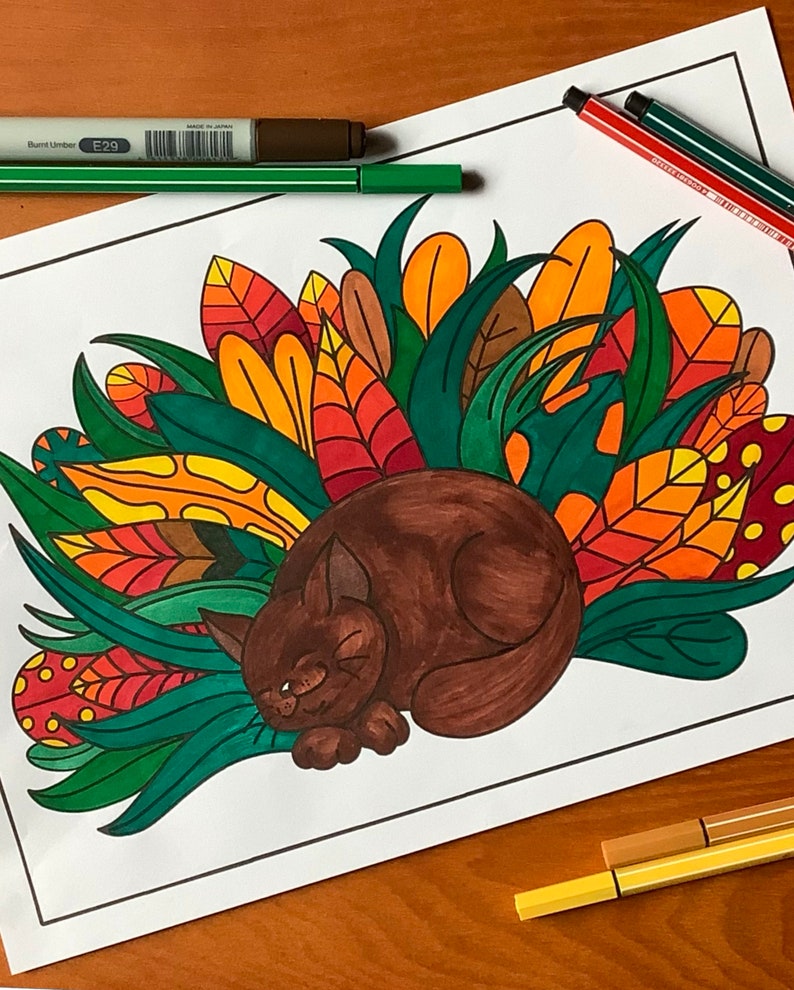 Printable Coloring Page Sleeping Cat Sleepy Cute Adorable Kitty Pet ...