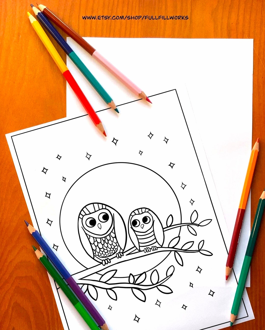 PRINTABLE Coloring Page Two Night Owls Cute Creative Indoor Activity ...