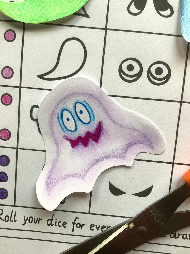 Digital PRINTABLE Kids Activity Sheet Roll and Draw Face Ghost ...