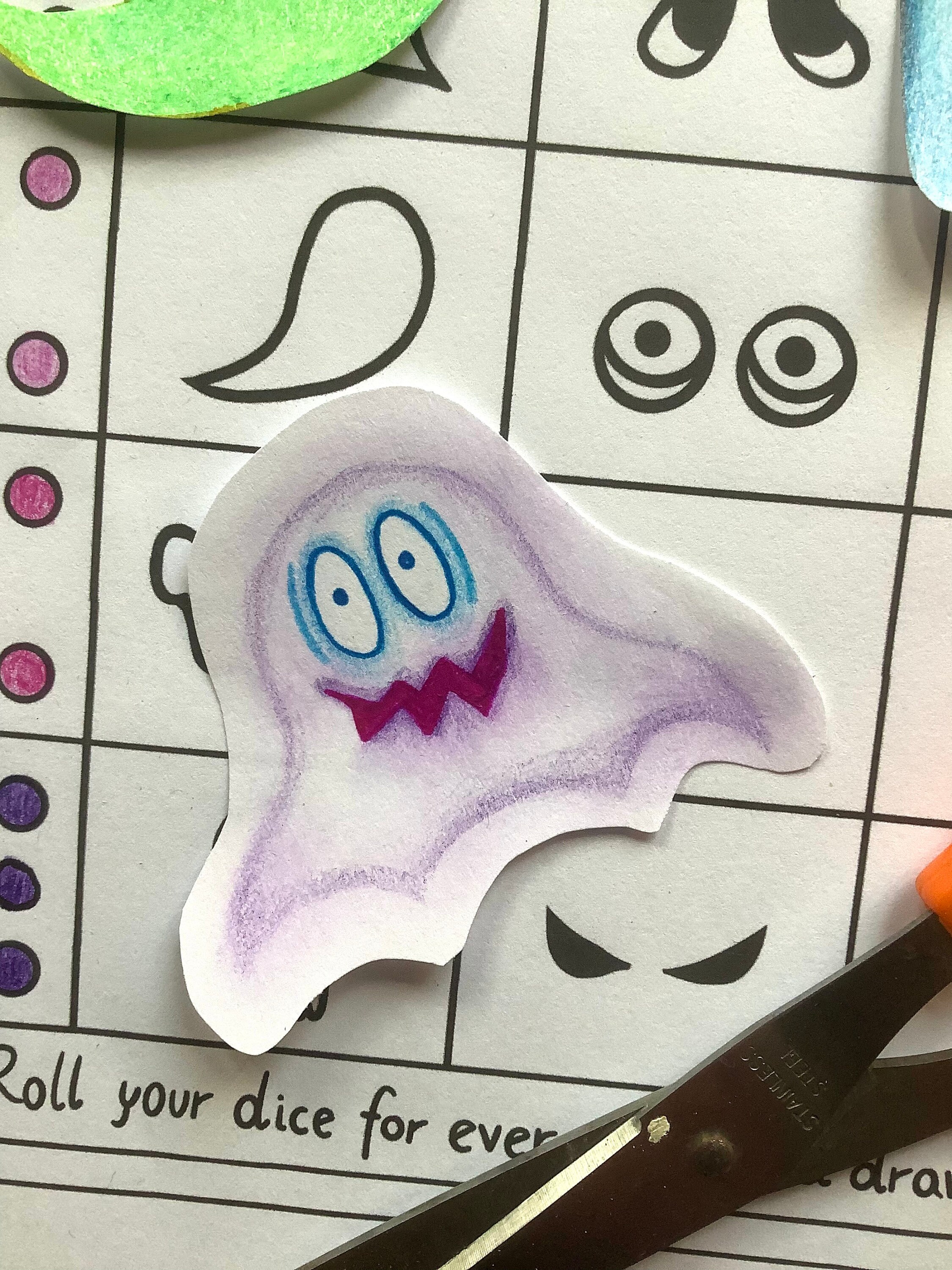 Digital PRINTABLE Kids Activity Sheet Roll and Draw Face Ghost ...