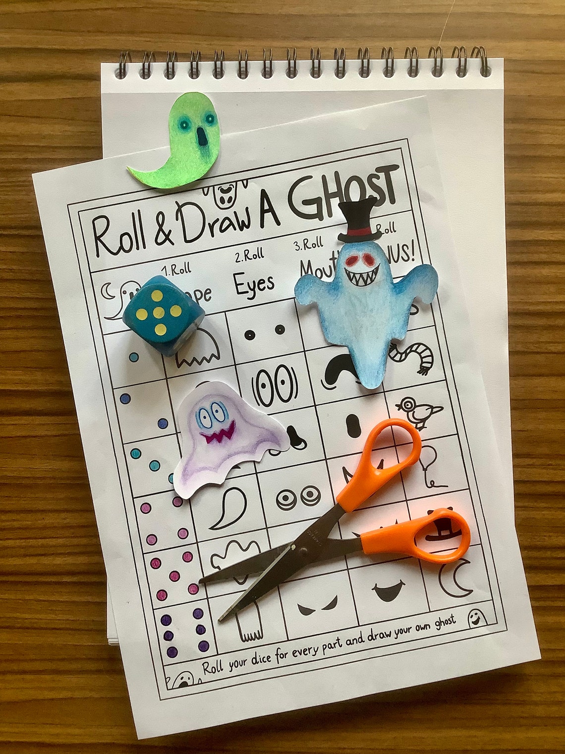 Digital PRINTABLE Kids Activity Sheet Roll and Draw Face Ghost ...