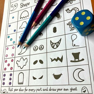 Digital PRINTABLE Kids Activity Sheet Roll and Draw Face Ghost ...