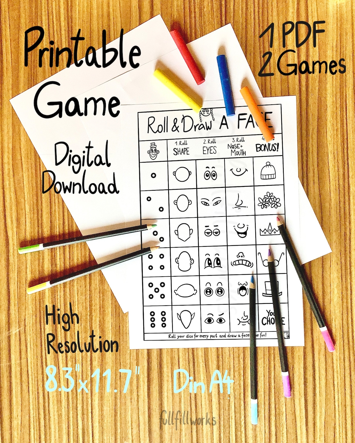 Digital PRINTABLE Kids Activity Sheet Roll and Draw Face Ghost | Etsy