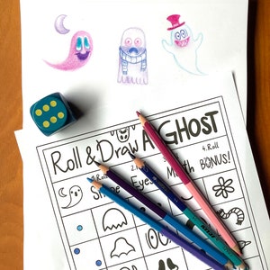 Digital PRINTABLE Kids Activity Sheet Roll and Draw Face Ghost ...