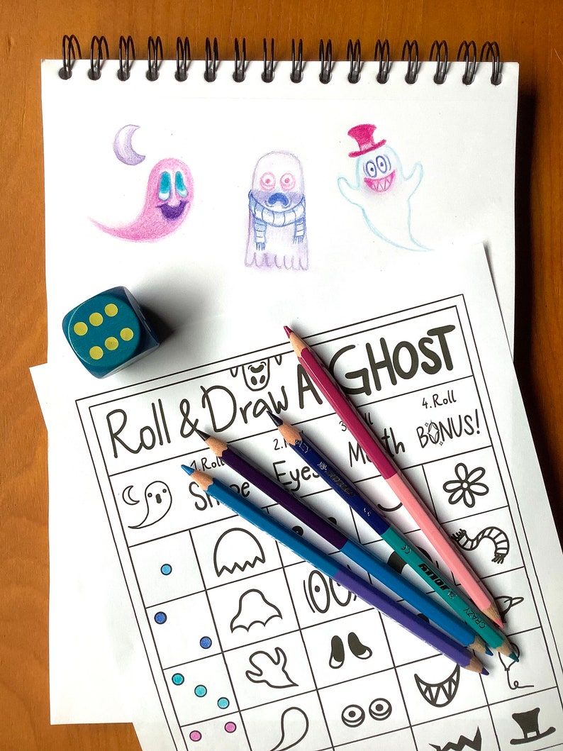 Digital PRINTABLE Kids Activity Sheet Roll and Draw Face Ghost ...