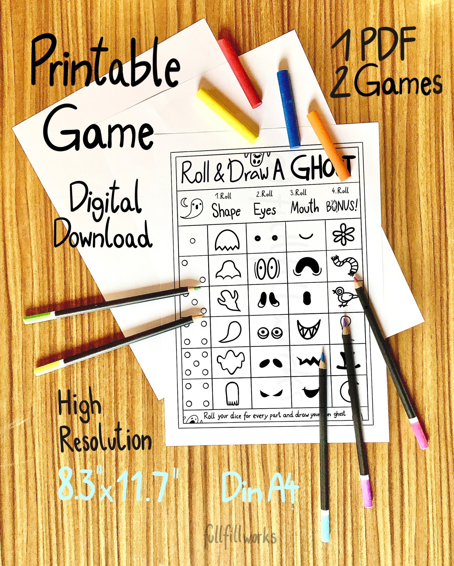 Digital PRINTABLE Kids Activity Sheet Roll and Draw Face Ghost | Etsy