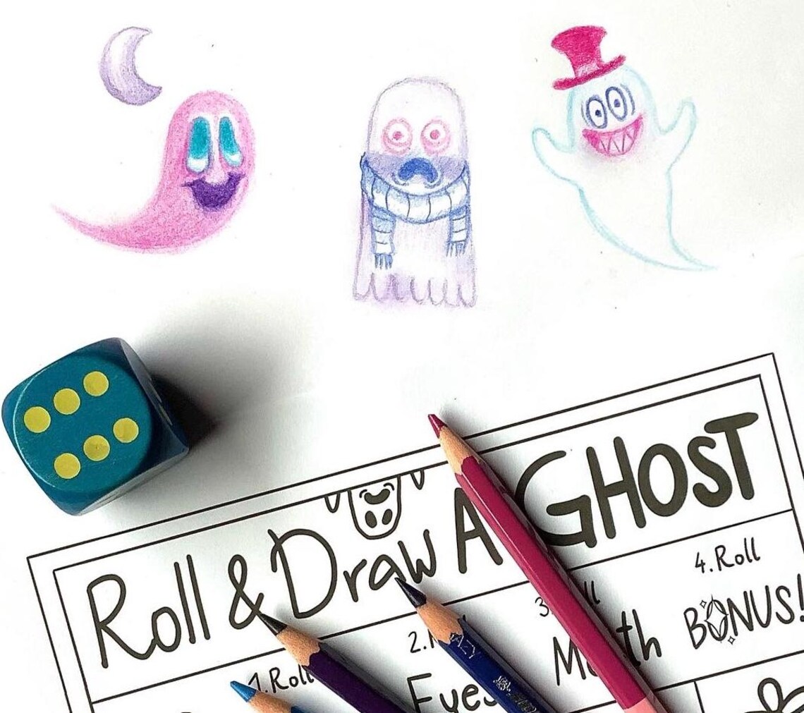 Digital PRINTABLE Kids Activity Sheet Roll and Draw Face Ghost ...