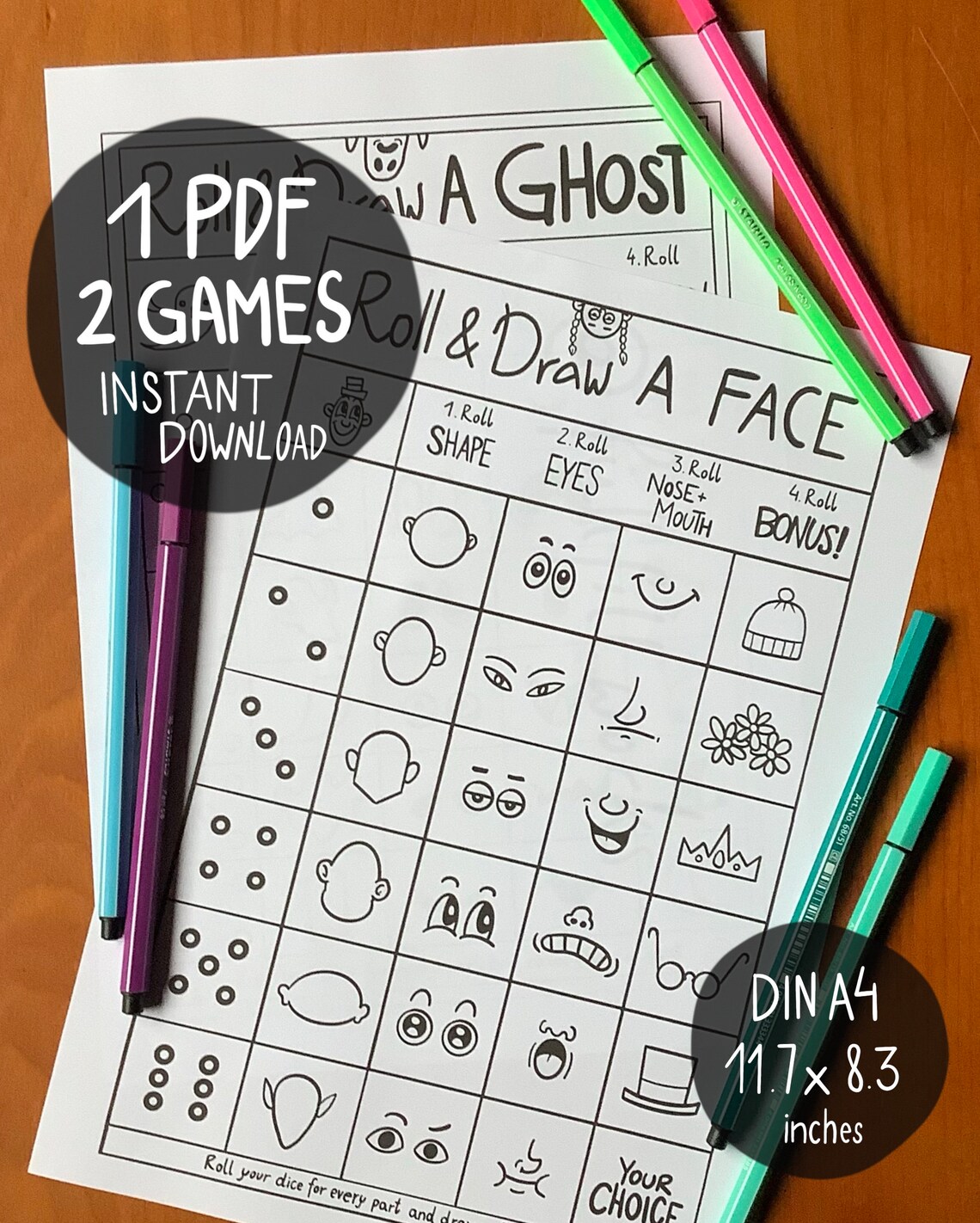 Digital PRINTABLE Kids Activity Sheet Roll and Draw Face Ghost - Etsy UK