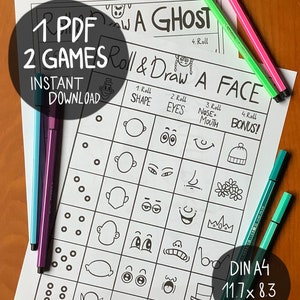Digital PRINTABLE Kids Activity Sheet Roll and Draw Face Ghost ...