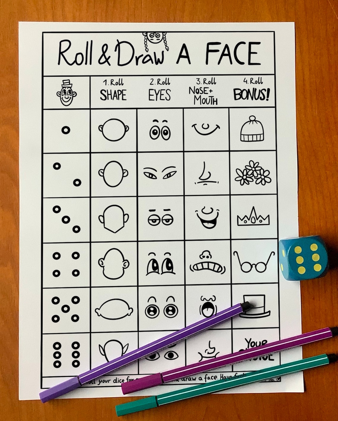 Digital PRINTABLE Kids Activity Sheet Roll and Draw Face Ghost | Etsy