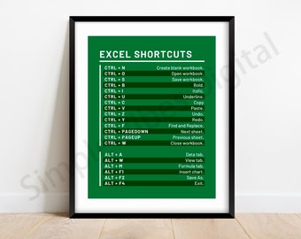 Microsoft Excel Keyboard Shortcut Printable Poster - Etsy