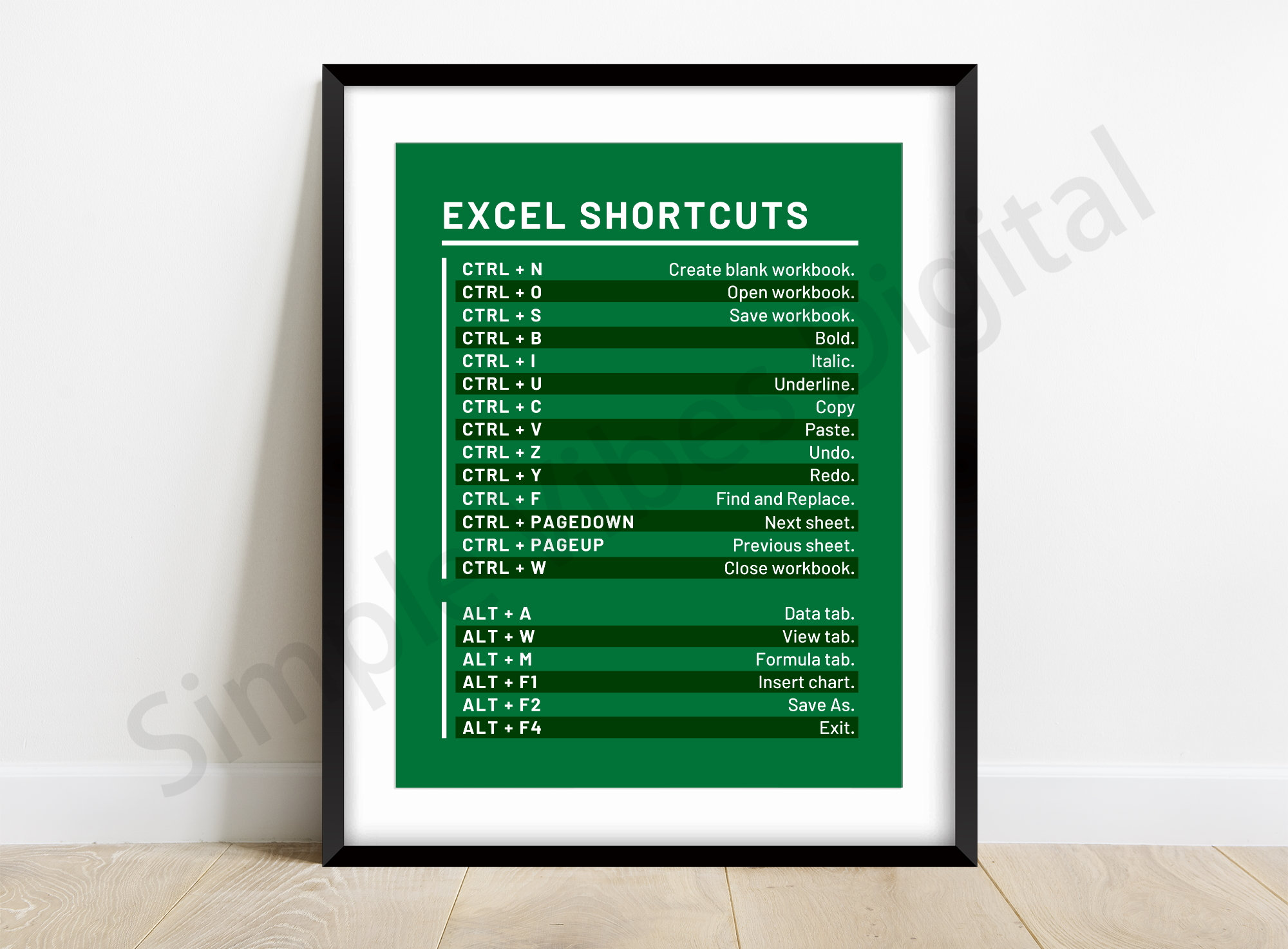 Excel Shortcuts 8x10 Inches - Digital Print - Etsy