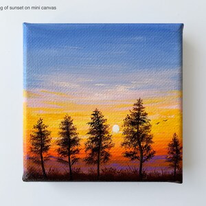 Mini Canvas Painting, Sunset Wall Art, Acrylic Painting, Autumn Forest ...
