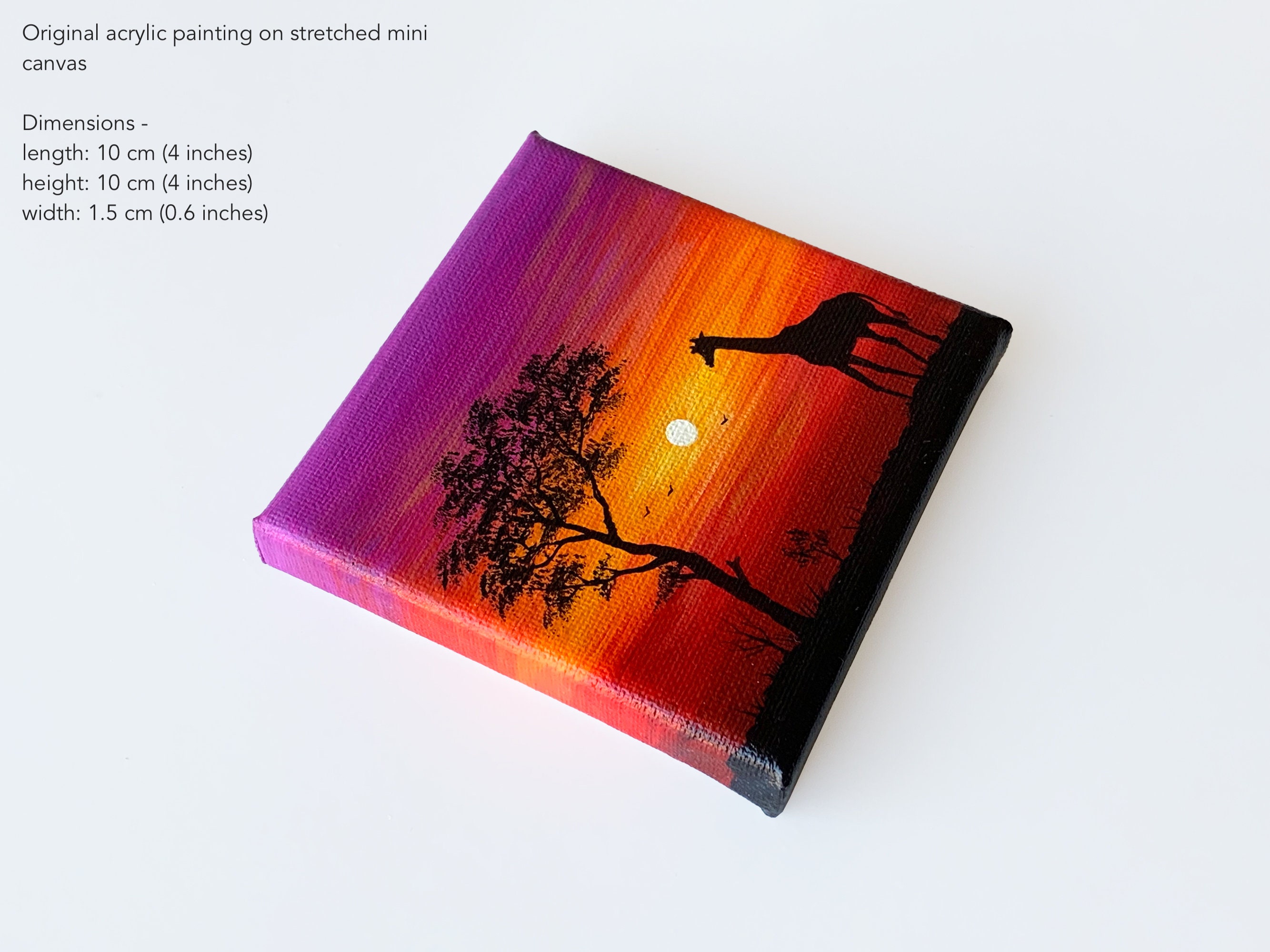 ORIGINAL Painting on Canvas, Sunset Wall Art, Mini Acrylic Painting ...