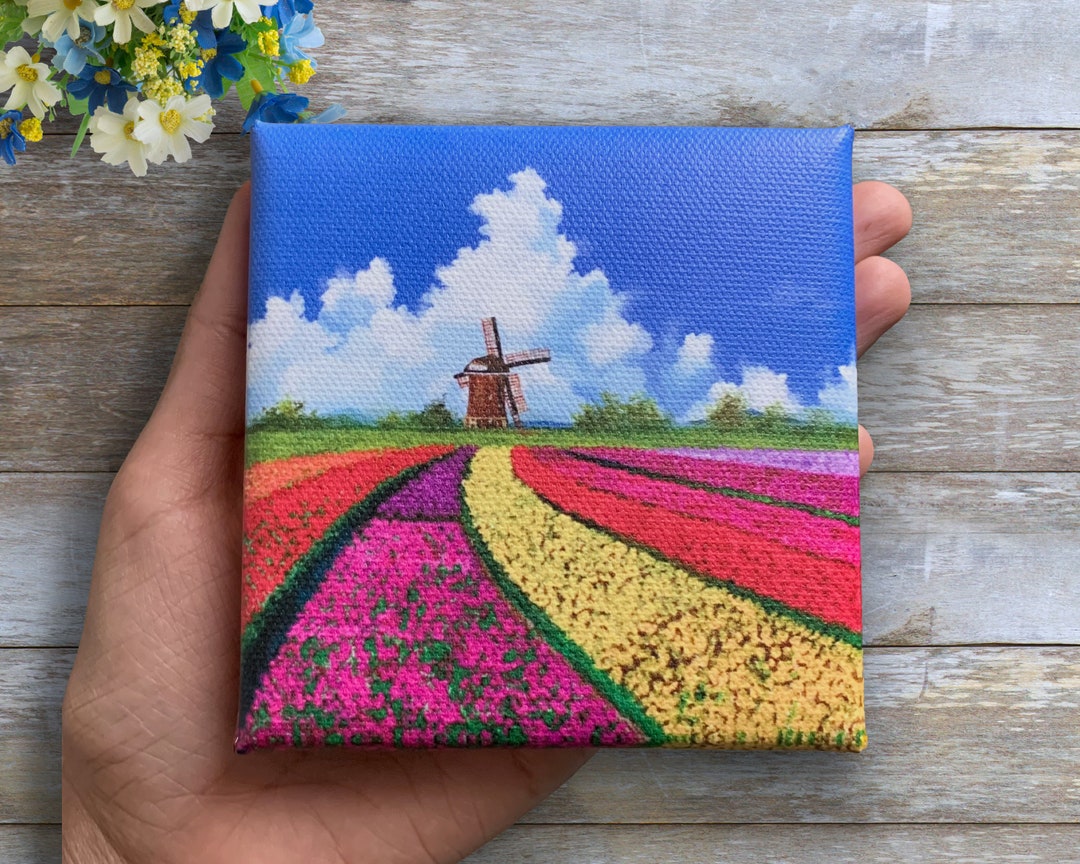 Buy Small Canvas Print, Wall Art, Windmill Canvas Art,tulip Field Art ...